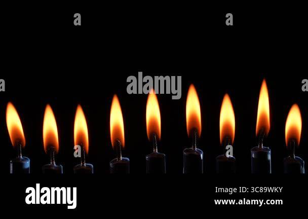 A striking photo of nine lit candles in a row, their flames flickering ...