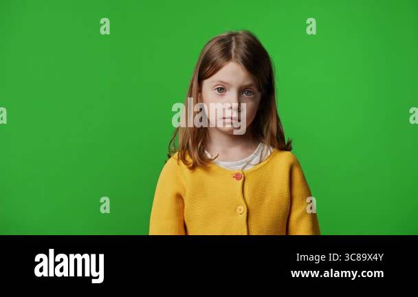 Children emotions advertisement concept. Little girl child in yellow ...