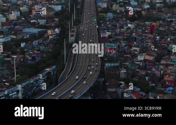 Busy Manila highway from a high vantage point, aerial view highlights ...