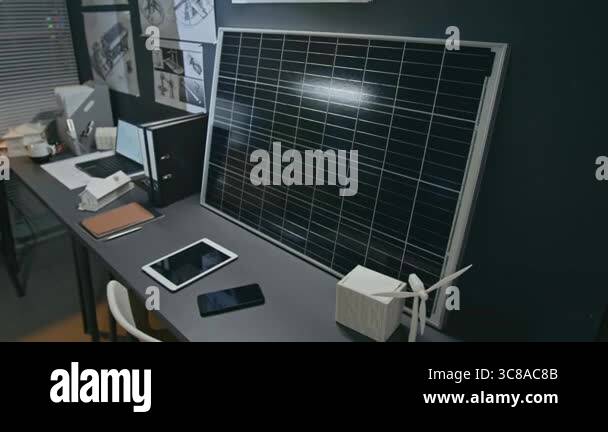 No people shot of solar panel prototype with photovoltaic cells on ...