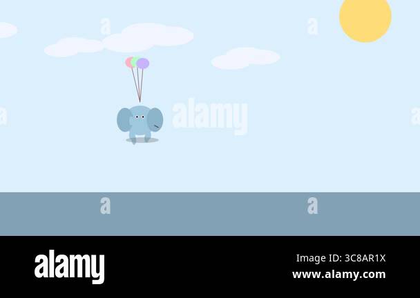 Flying Elephant Cartoon Balloon Pastel Background Cute Animal Kids ...