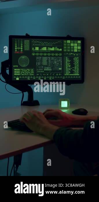 A mysterious hacker surrounded by digital code attempts to bypass a ...