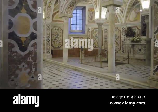 Interior of the crypt of Saint George, frescoed with ancient paintings ...