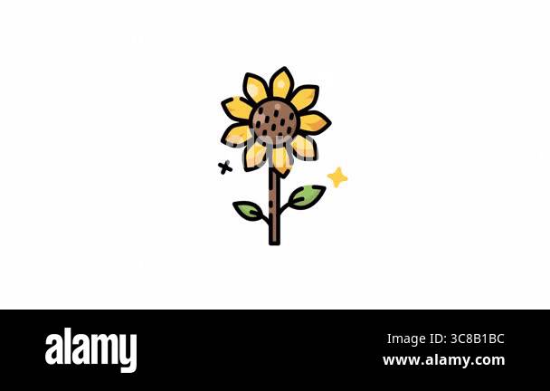 icon animation of Sunflower with a brown stem and green leaves is ...