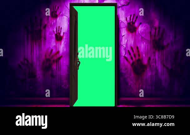 opening door scary effect and spooky for horror moment on green screen ...