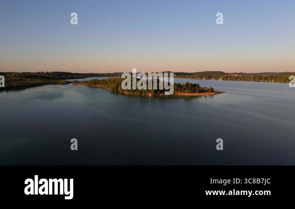 Aerial view Mausinsel, Mouse Island in Woerthsee lake, Bavaria, Germany ...