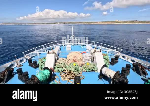 Cruise across the calm Mediterranean Sea on a ferry heading to Gozzo ...