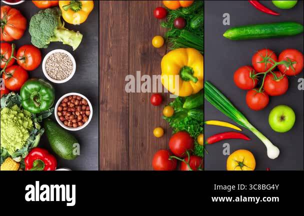 Healthy eating ingredients: fresh vegetables, fruits and superfood ...