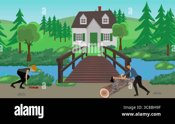 Gardening people working, rural scene animation in nature Stock Video ...