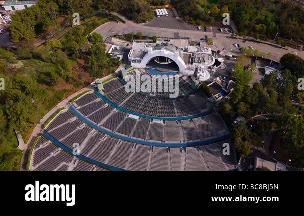 Drone footage of the Hollywood Bowl amphitheatre in Los Angeles ...