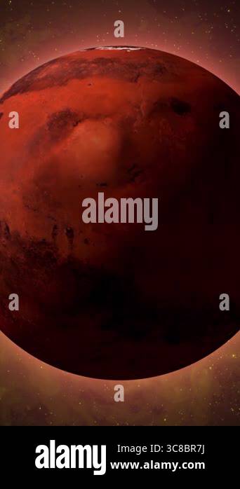 Mars rotation animation with detailed surface texture and shining stars ...