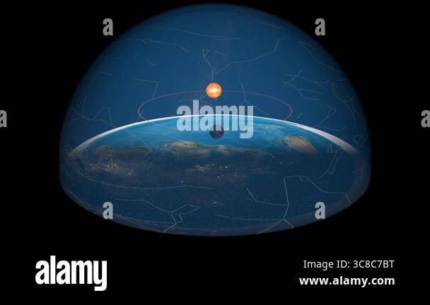 Flat Earth 3D Model with a layer of stars and constellations at a glass ...