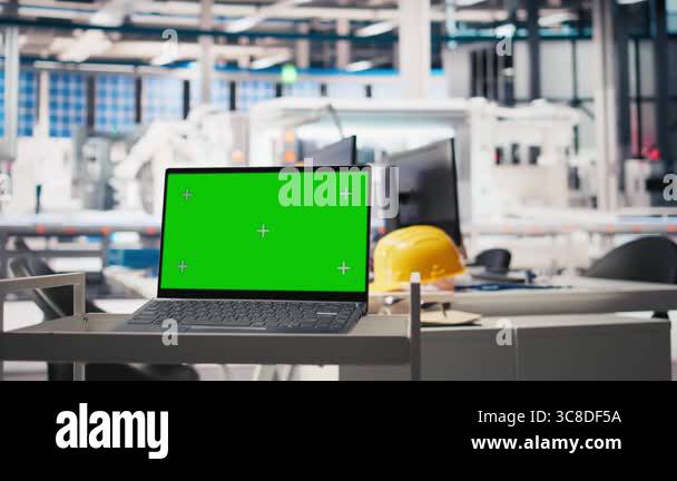 Green screen display on computer used to help in photovoltaics factory ...