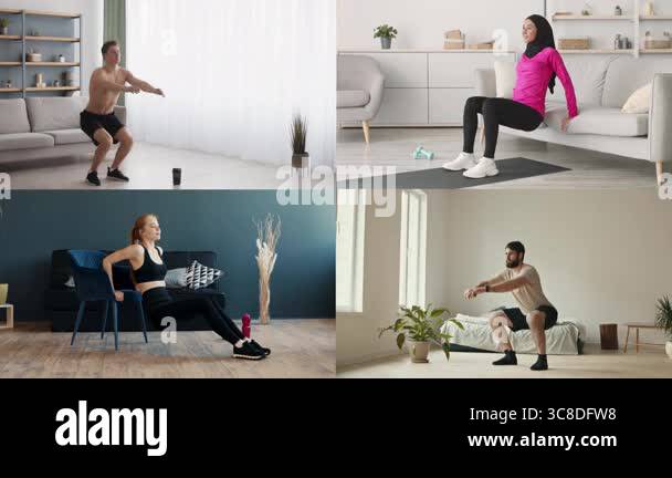 A collection of individuals performing different fitness exercises in ...