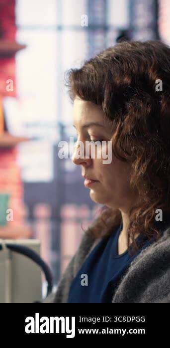 Vertical Video Female programmer developing app and software algorithm ...
