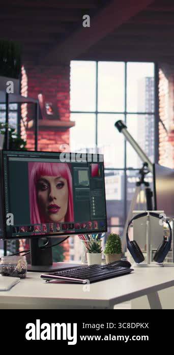 Vertical Video Inspiring creative workspace with professional editing ...