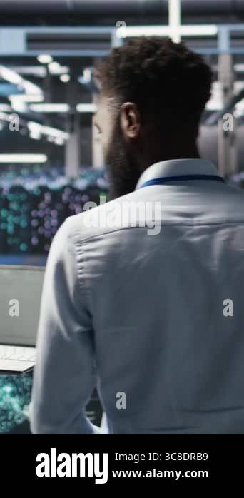 Vertical video Server hub engineering team interprets AI generated data analytics graphs ...