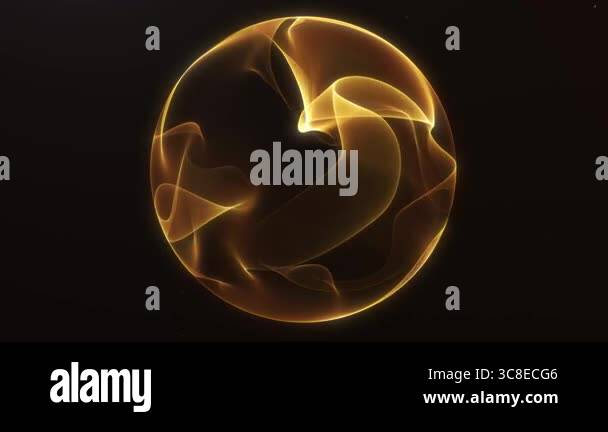 Glowing golden 3D sphere with flowing wave patterns and elegant motion ...
