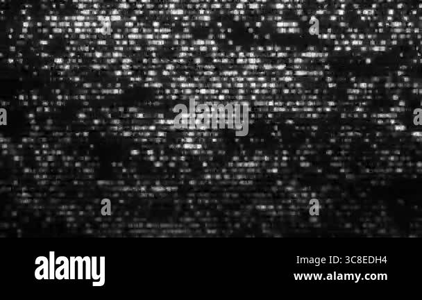 Abstract Black and White Binary Code Background with Randomly Moving Data Blocks. Cyber ...
