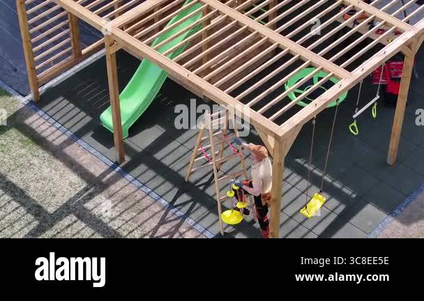 Exciting Playground Construction Process With Swings and Slide at a ...
