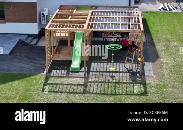 Construction wooden playground structure slide Stock Videos & Footage ...