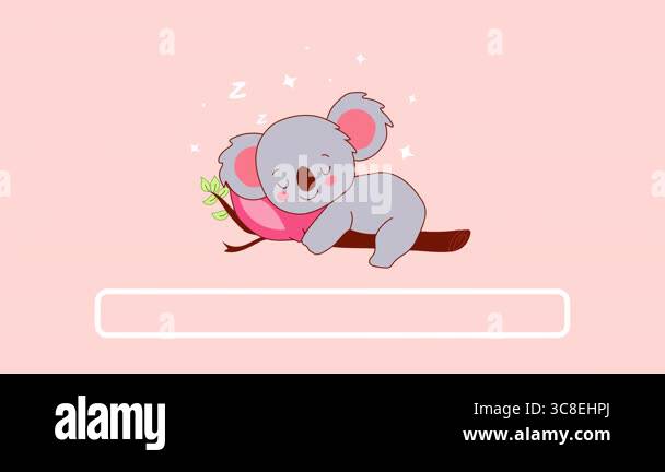 Looping animation of a cute sleeping cartoon koala on a branch with a ...