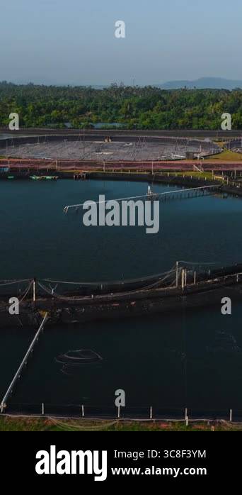 Large circular shrimp farming ponds in an aquaculture infrastructure ...