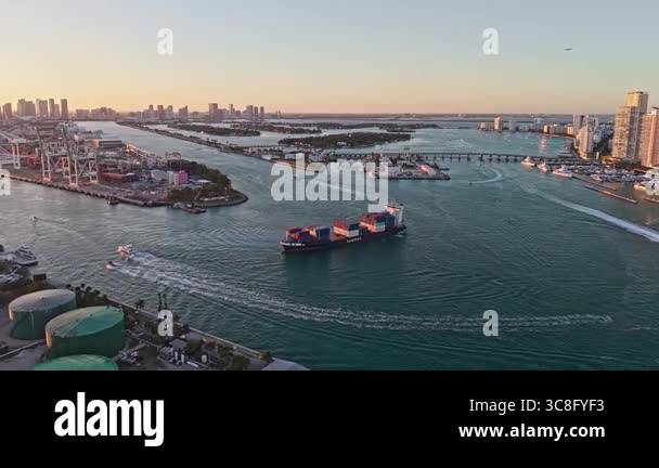 Miami, Florida, USA - April 28, 2025: Cargo port with container. Port ...