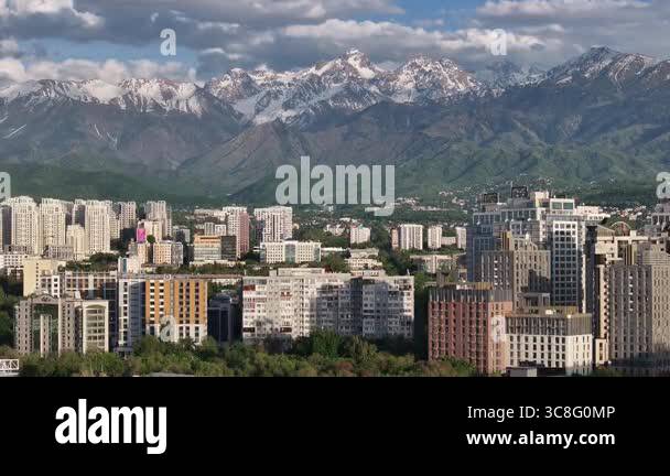Almaty, Kazakhstan, 05.05.2025. View from a quadcopter on high-rise ...