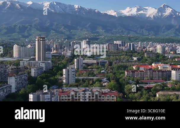 View from a quadcopter of the central part of the Kazakh city of Almaty ...