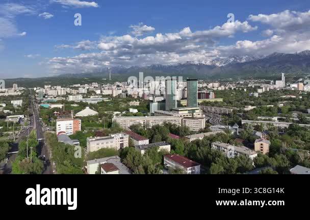 View from a quadcopter of the central part of the Kazakh city of Almaty ...