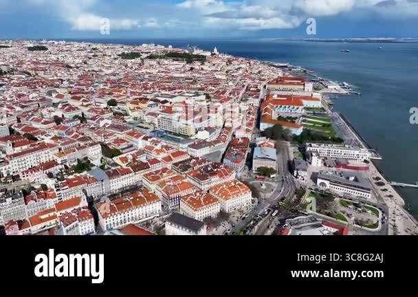 Lisbon Skyline At Lisbon In Lisbon District Portugal. Coastline Scenery ...
