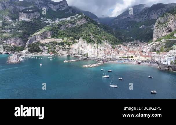 Amalfi Coast At Amalfi In Salerno Italy. Beach Landscape. Giant Cliffs ...