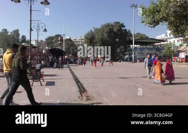Rishikesh, India January 24, 2025: A diverse crowd of locals and ...