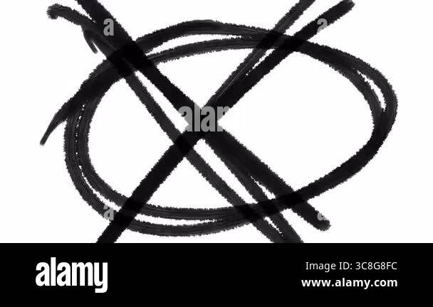 Monochromatic animation of black grunge pencil and brush doodle lines ...