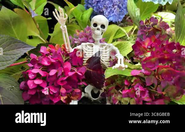 Skeleton Decor in the Autumn Garden for Halloween.Skeleton Raising Hand ...