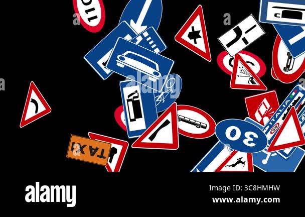 A grid displaying a variety of traffic signs commonly used in both ...