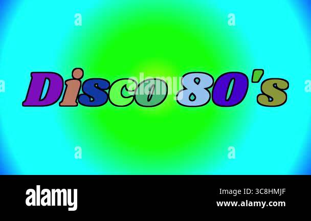 big text DISCO 80S written with words with colored letters on a random ...