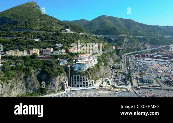 Salerno seafront at dusk, sea landscape of Salerno, Campania, Italy ...