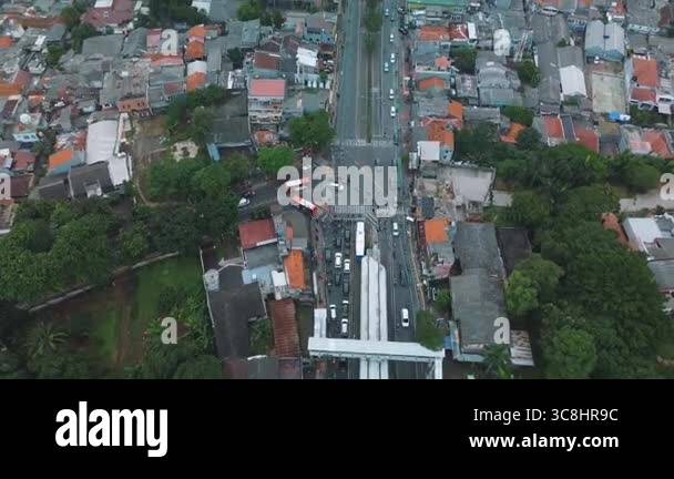 High-angle shot of a busy city intersection with heavy traffic ...