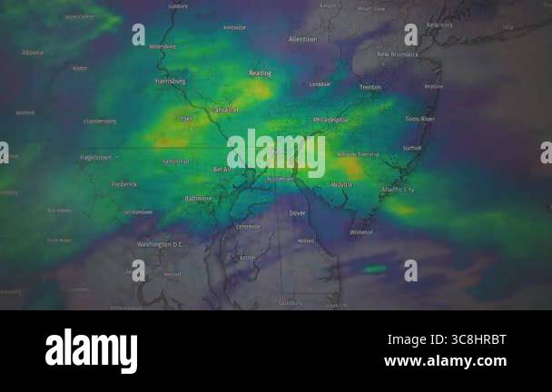 Animated weather map showing Mid-Atlantic region, color-coded ...