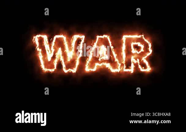 Neon Fire War Text Animation with Glowing Effects on Dark Black ...