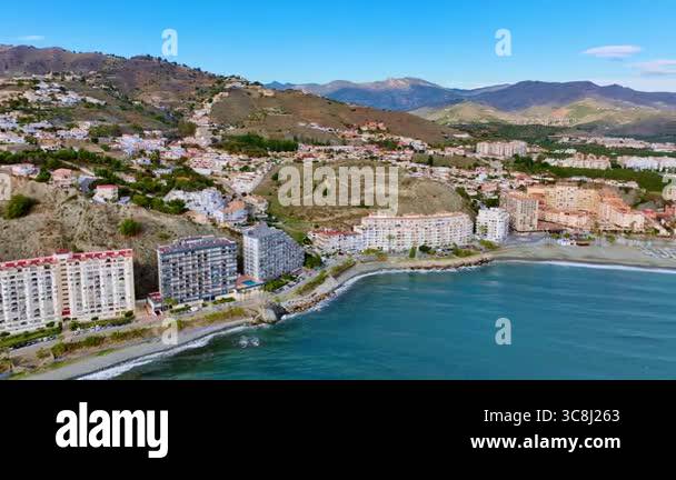 Almunecar Granada Province aerial view town and scenic mountains in the ...