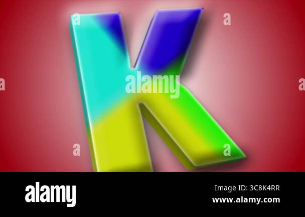 3D animated letter 'K' with vivid hues and a cinematic red backdrop ...