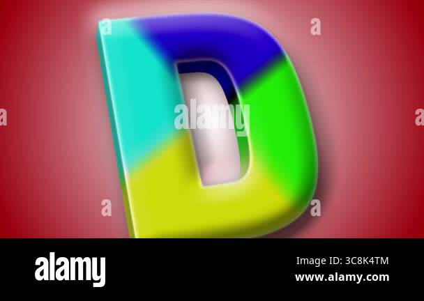 Bold and bright 3D letter 'D' animation, highlighted by dynamic camera ...