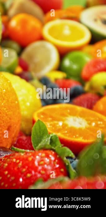 Various Kind of Fresh Exotic Fruits. Camera Placed on Motion Control ...