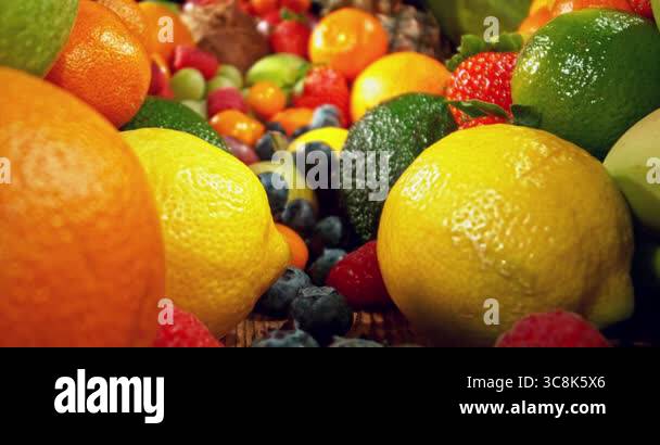 Various Kind of Fresh Exotic Fruits. Camera Placed on Motion Control ...