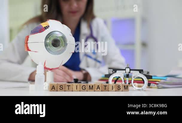 Text Astigmatism of wooden blocks with anatomical model of eye ball in ...