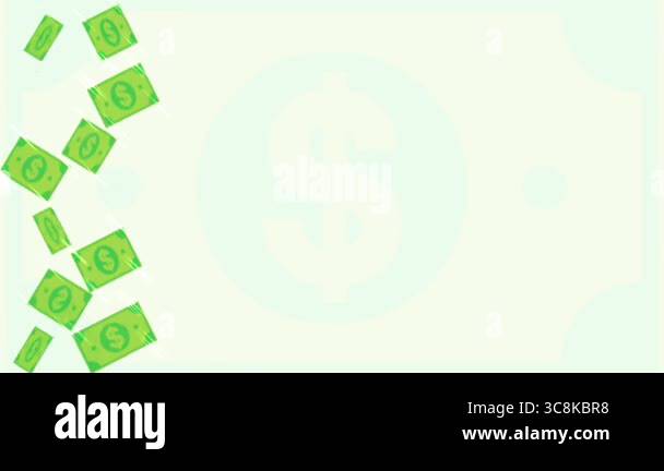 animated white background and banknotes floating on the side and empty ...