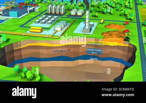 3D animation showing the cross section of soil, illustrating layers ...